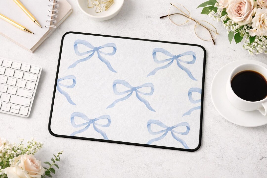 Blue Bows Mouse Pad Desk Office Stationery Chic - Etsy