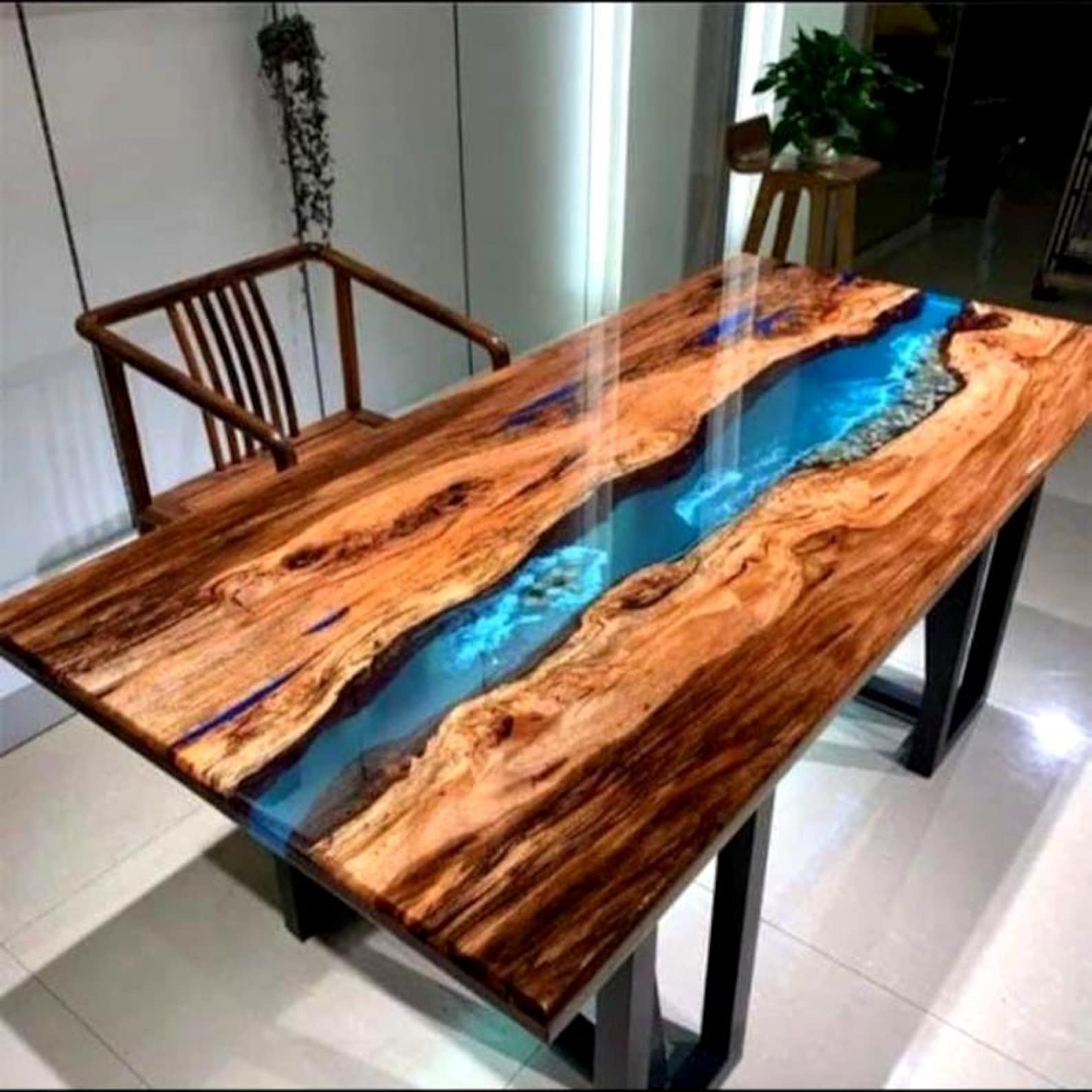 Ocean Blue Epoxy River Stone Table | Resin Wood Tabletop Only | Live ...