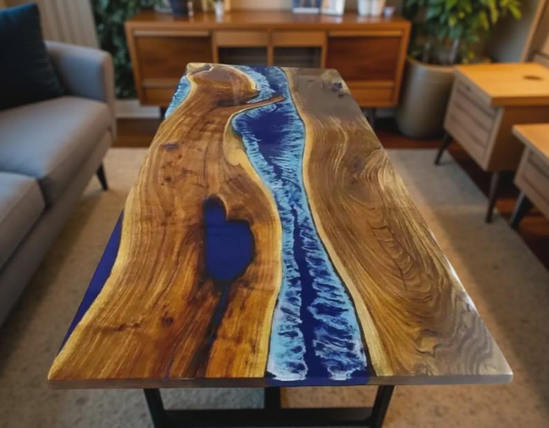 Blue Epoxy River Tabletop | Luxury Live Edge Resin Table | Custom ...