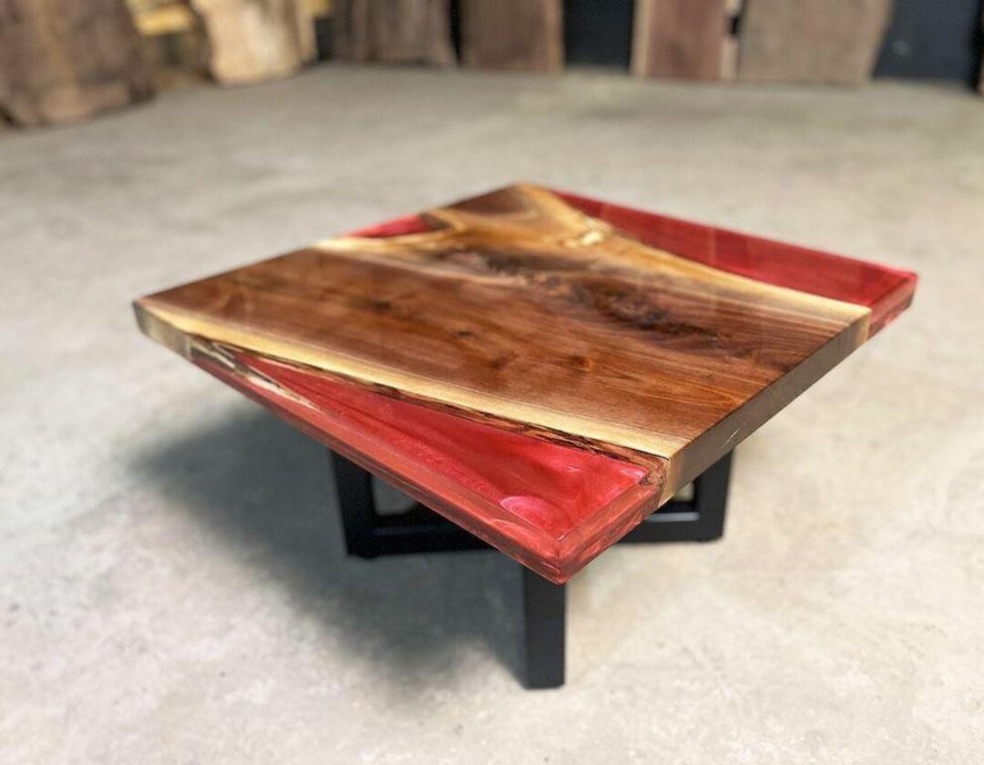 Red Epoxy Table | Live Edge Wood Coffee Table | Custom Resin Table ...
