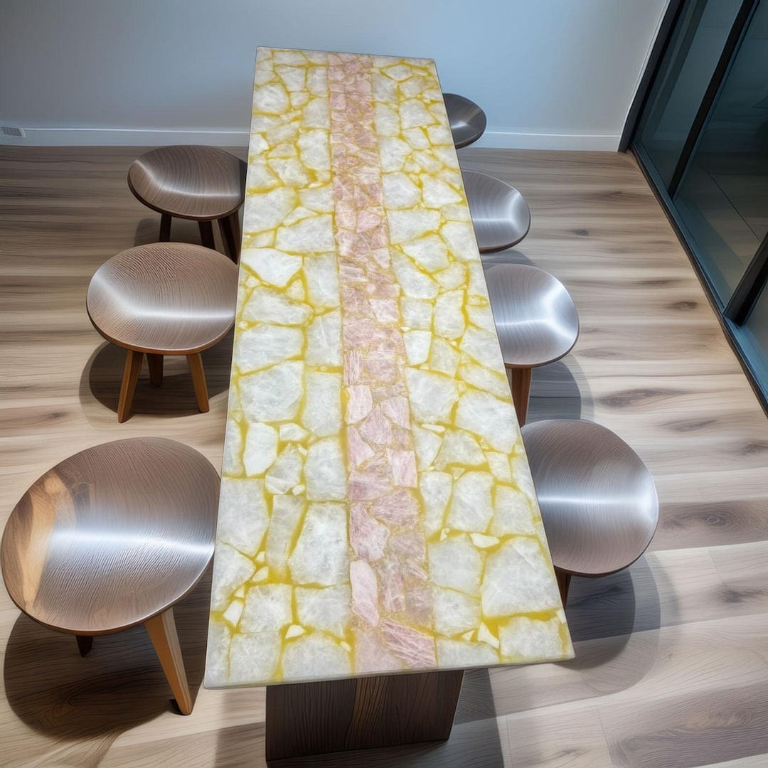 Quartz and Wood Dining Table With Rose Quartz Inlay Custom Live Edge ...