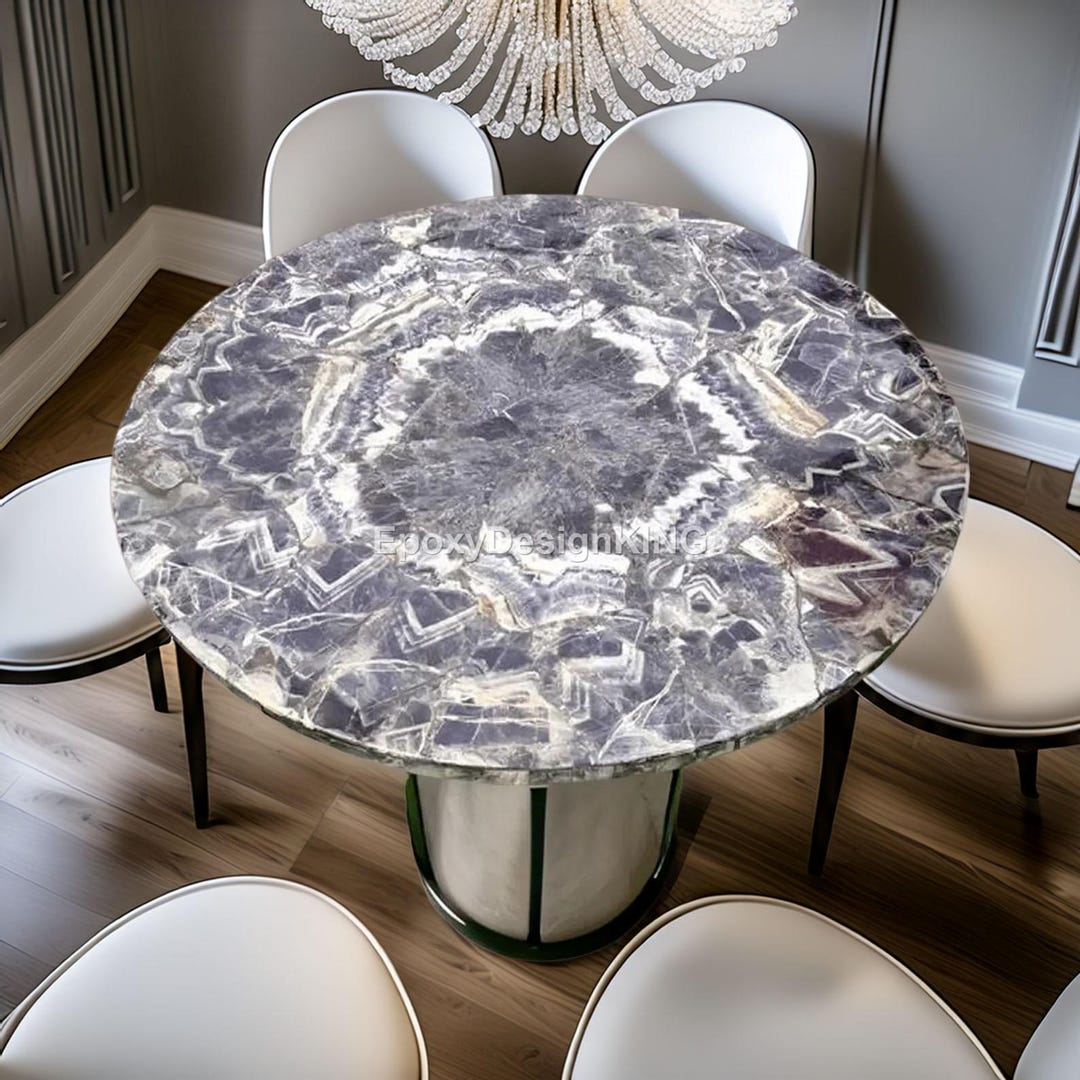 Luxury Amethyst Dining Table | Polished Purple Agate Round Centerpiece ...