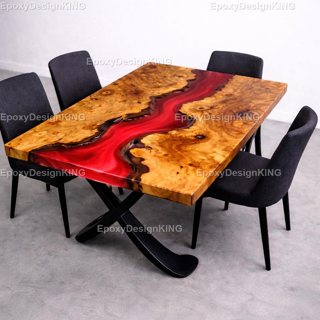 Luxury Live Edge Wood & Red Epoxy River Dining Table Top | Handmade ...