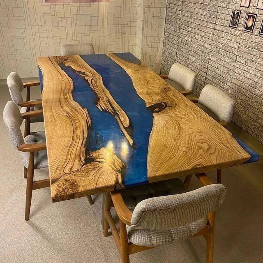Blue Epoxy Dining Table | Live Edge Resin River Table | Custom Wood ...