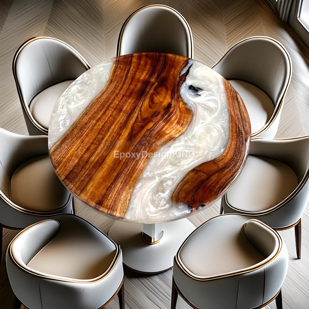 Live Edge Wood Round Table, Round White Epoxy River Table| Handmade ...