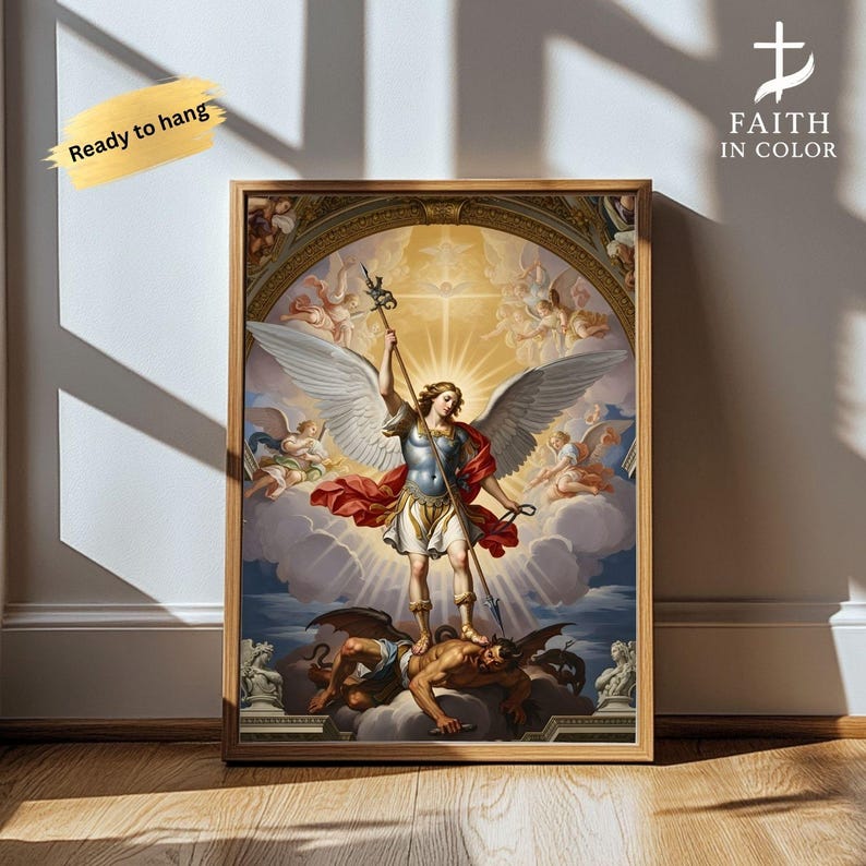 Saint Michael Archangel Canvas: Catholic Home Decor, Guardian Angel Art ...