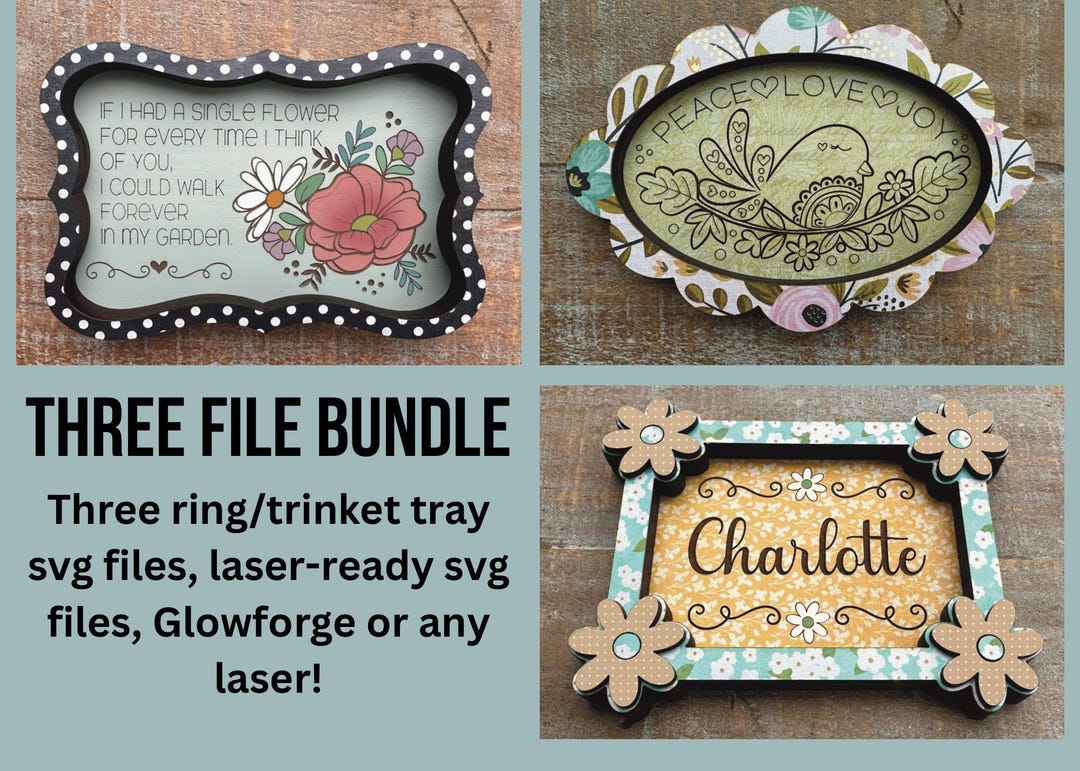 Instant Digital Download- Ring or Trinket Tray Three File Bundle, Laser ...