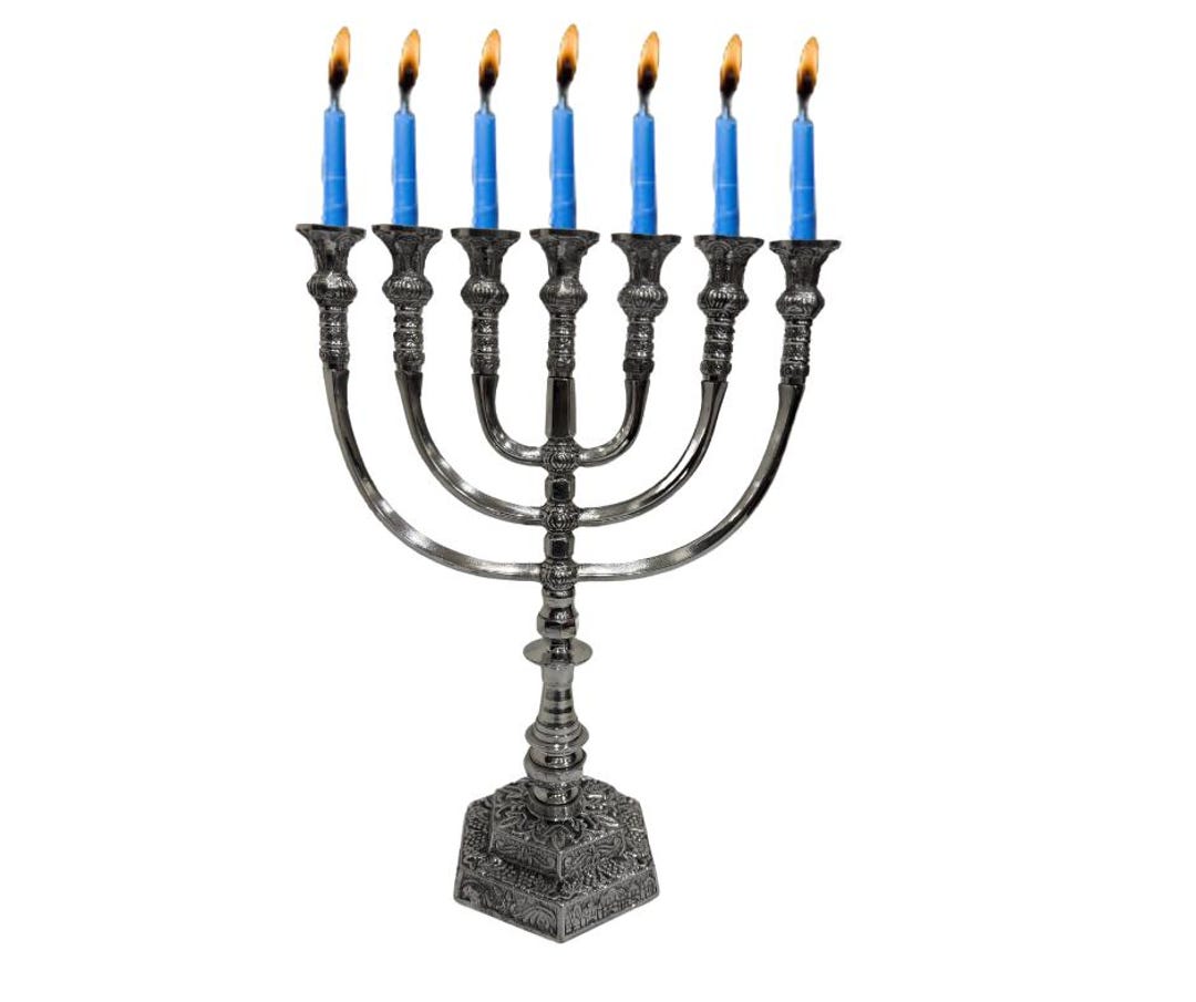Silver Antique Finish Hanukkah Menorah - Elegant Jewish Candle Holder ...