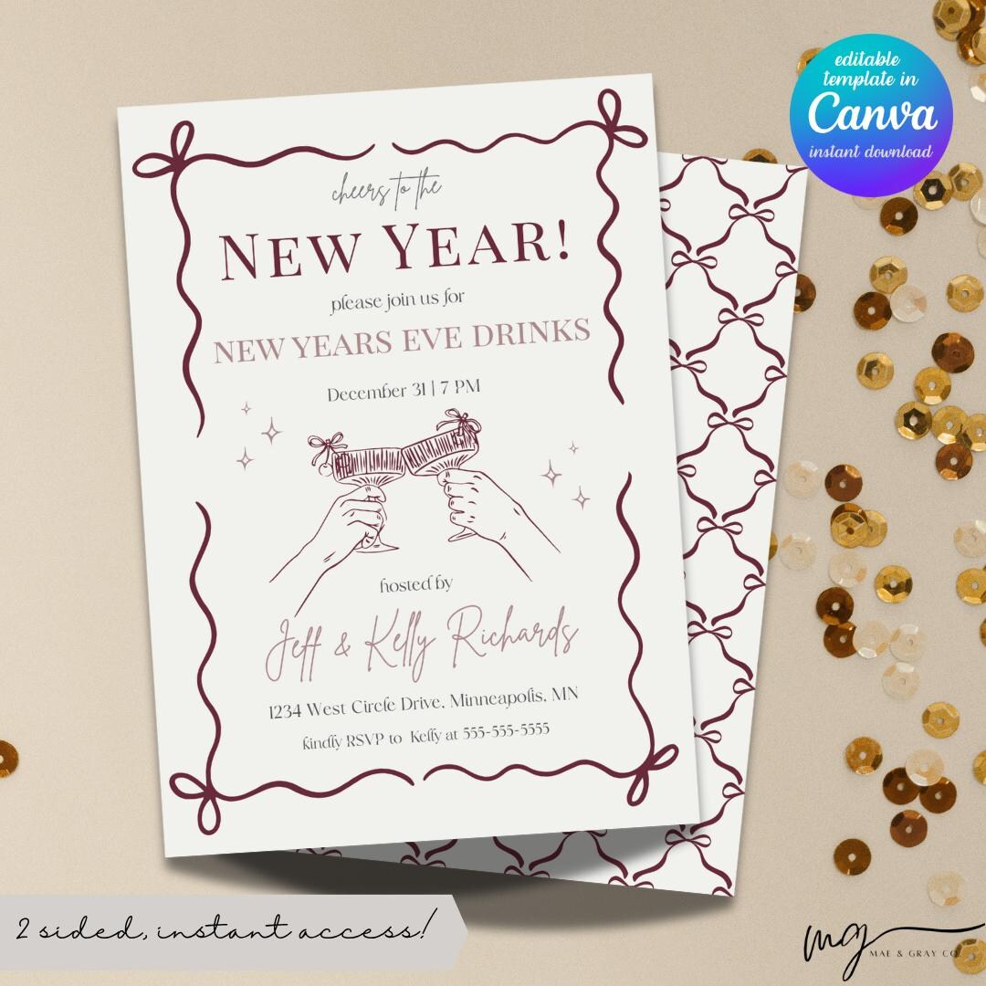 Editable New Years Eve Invitation | Burgundy NYE Invite Template ...