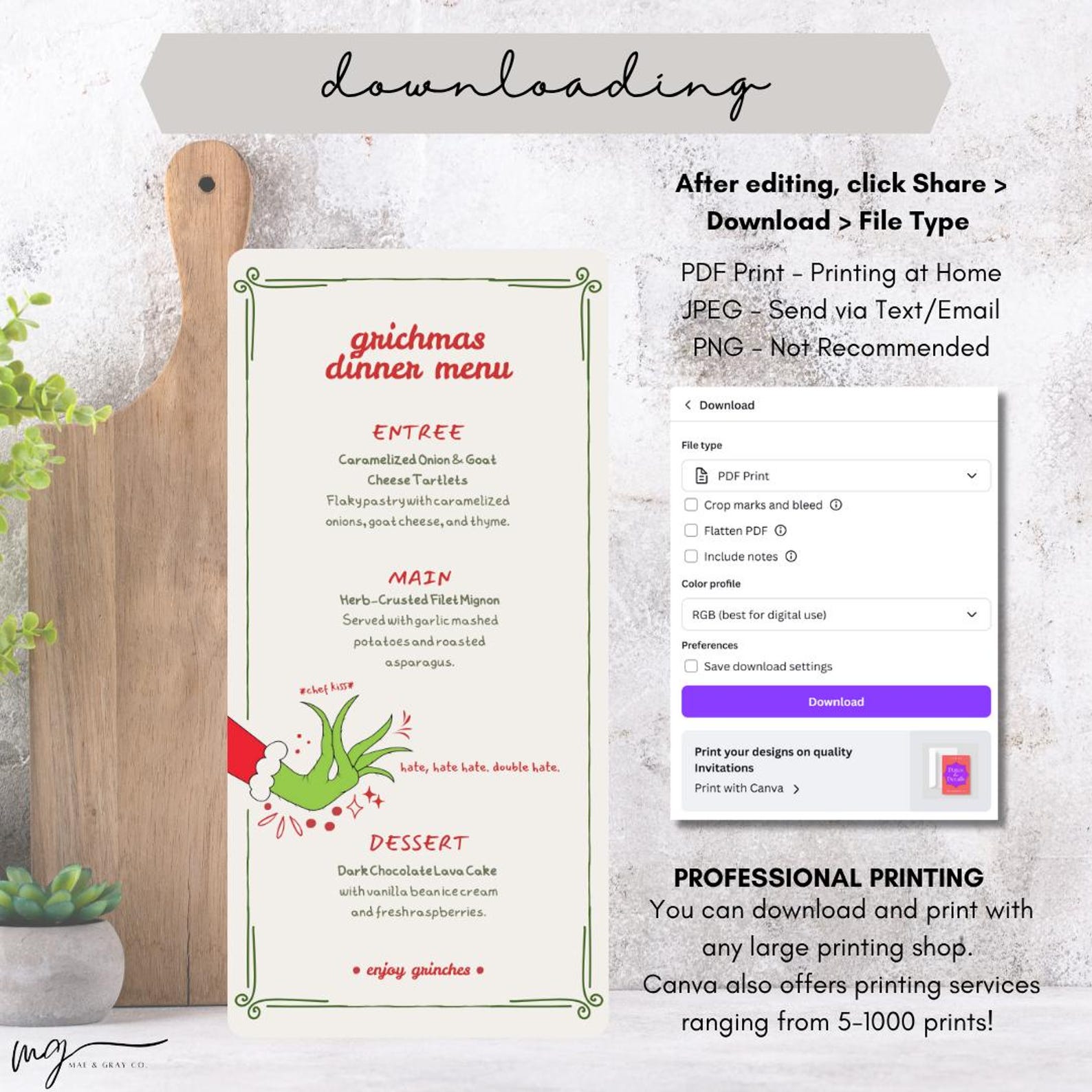 Whimsical Holiday Dinner Menu Template | Grumpy Christmas Party ...