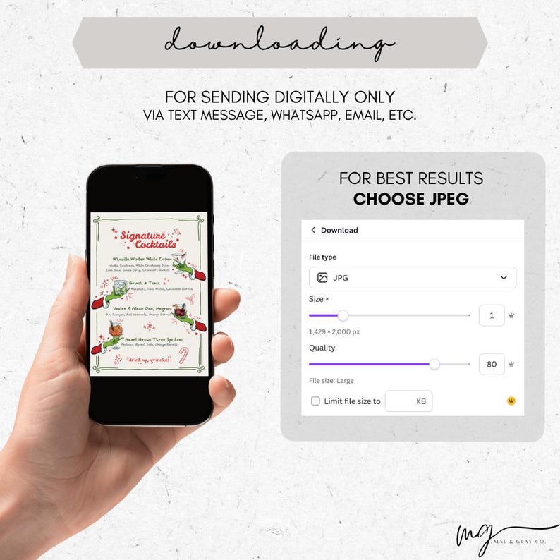 Editable Grumpy Holiday Bar Sign | Green Hand Christmas Cocktail Menu ...