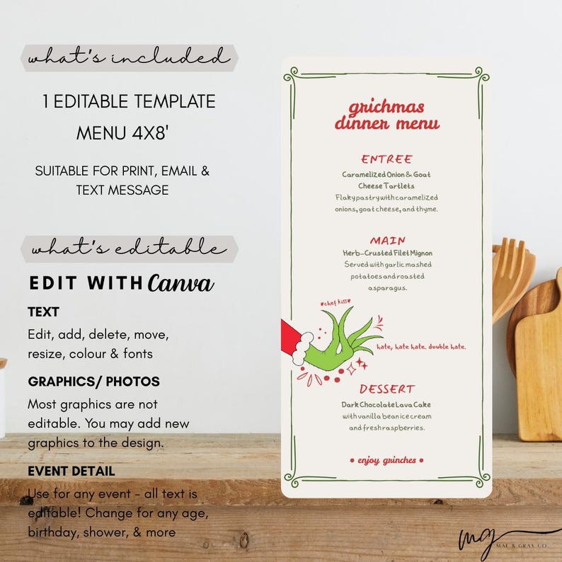 Whimsical Holiday Dinner Menu Template | Grumpy Christmas Party ...