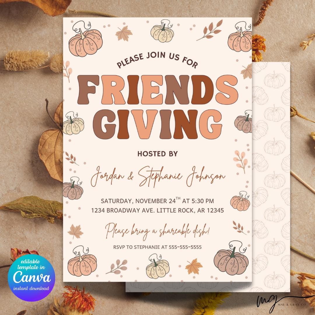 Editable Friendsgiving Invite Template | Two Sided 5x7 Fall Invite ...