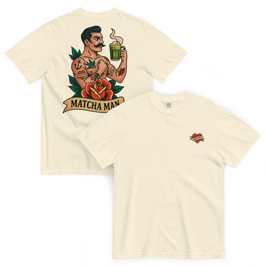 Vintage Tattoo Matcha Man / I Love Matcha T-shirt in Ivory - Etsy