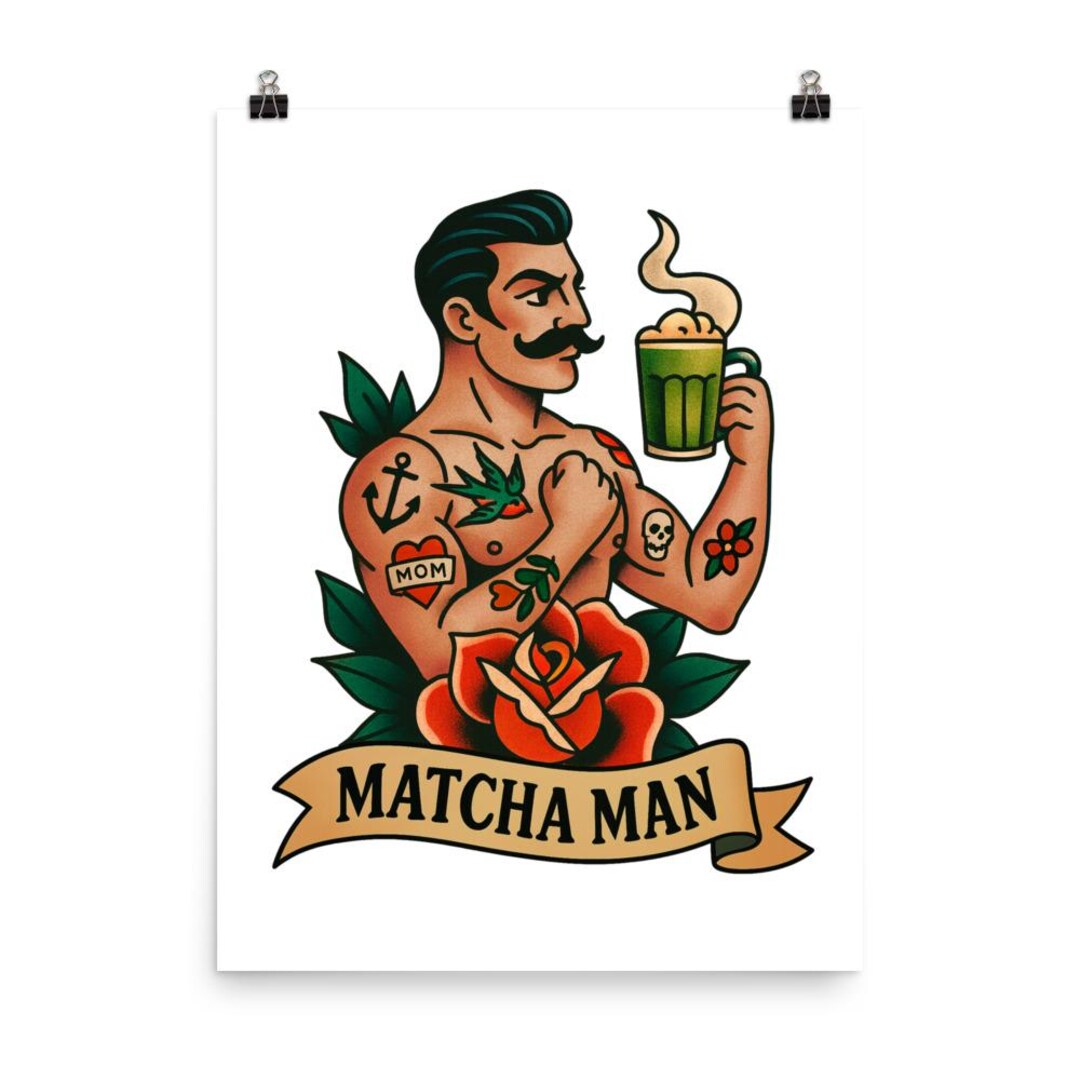 Vintage Tattoo Matcha Man Matte Poster - / 5x7" / 8x10" / 11x14 ...