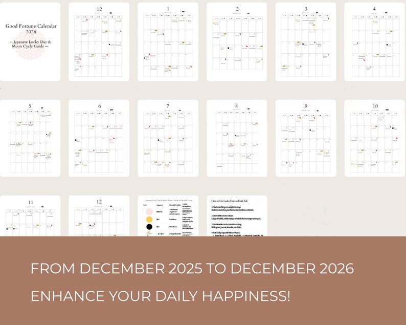 2026 Good Fortune Calendar | Japanese Lucky Days, Moon Phases ...