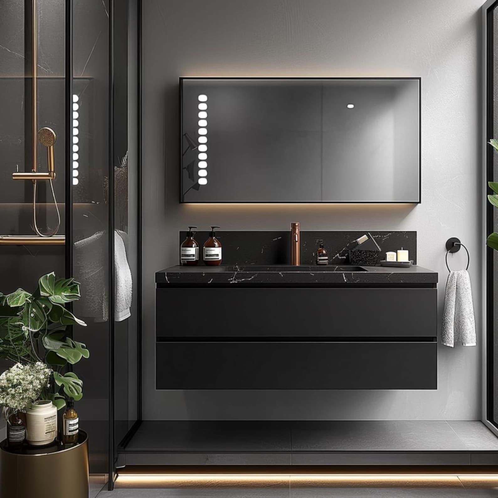 Matte Black Floating Bathroom Vanity: Handleless Modern Minimalist ...