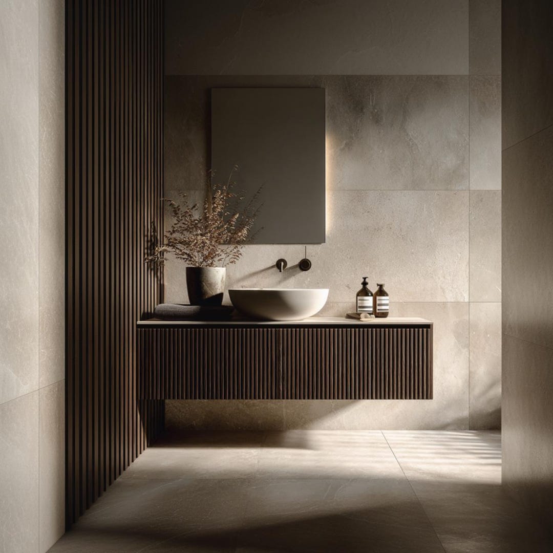 Slatted Oak Floating Vanity: Modern Spa Bathroom Cabinet, Custom Size ...