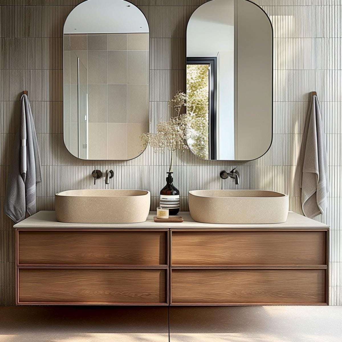 Custom Walnut Floating Bathroom Vanity – Handleless Wall-mounted ...