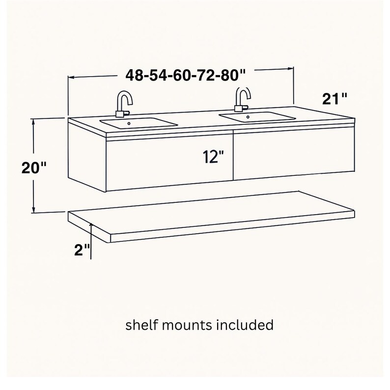 White Oak Floating Vanity: Modern Bathroom Sink Cabinet With Soft-close ...