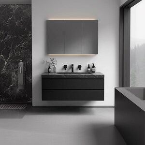 Matte Black Floating Bathroom Vanity: Handleless Modern Minimalist ...