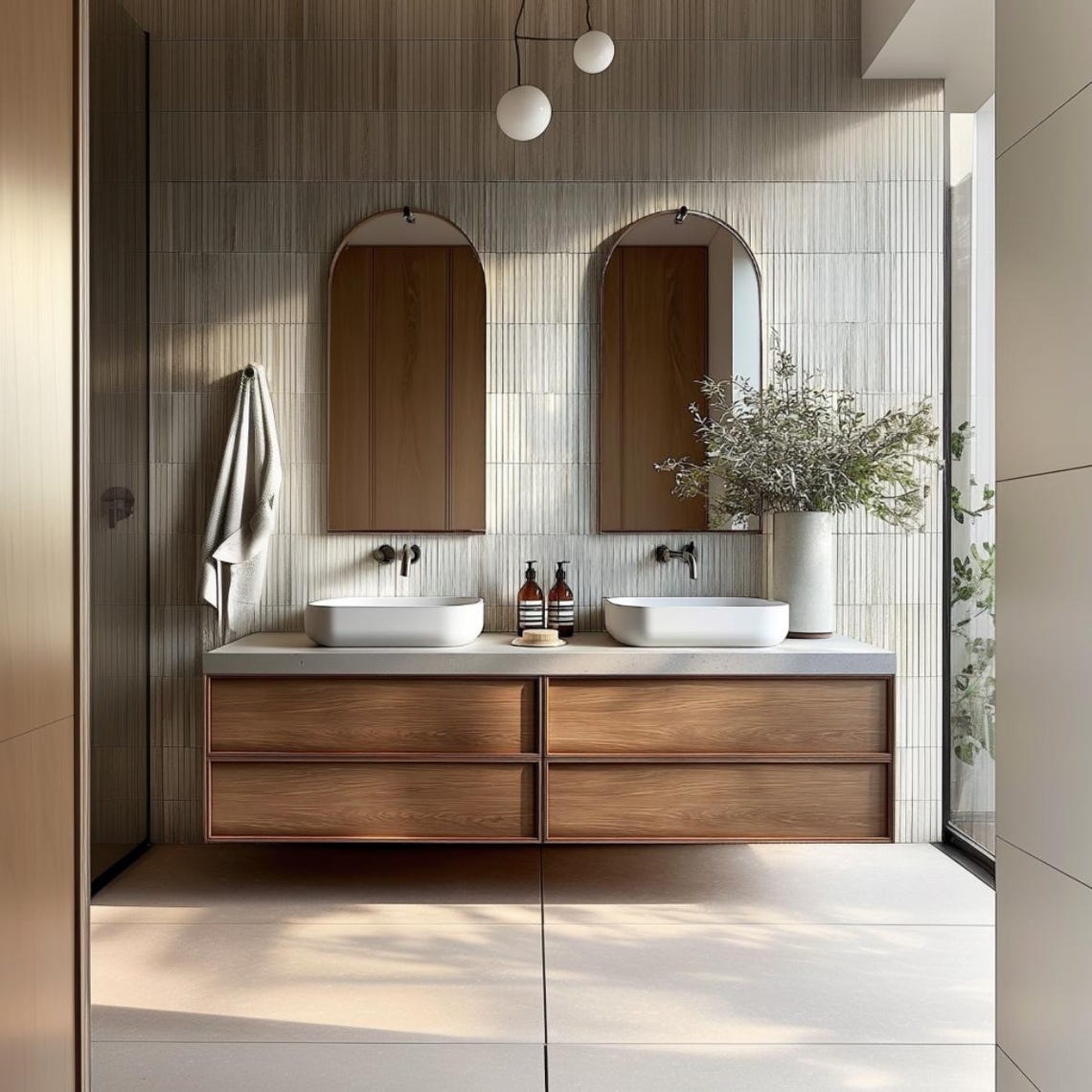 Custom Walnut Floating Bathroom Vanity – Handleless Wall-mounted ...