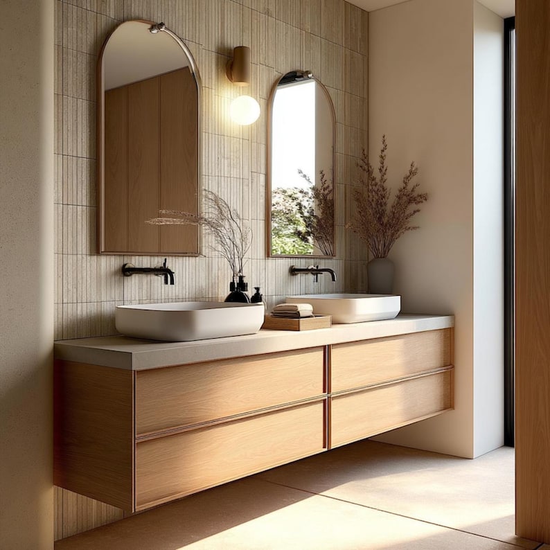 White Oak Floating Bathroom Vanity: Modern Minimalist Wall-mounted Sink ...