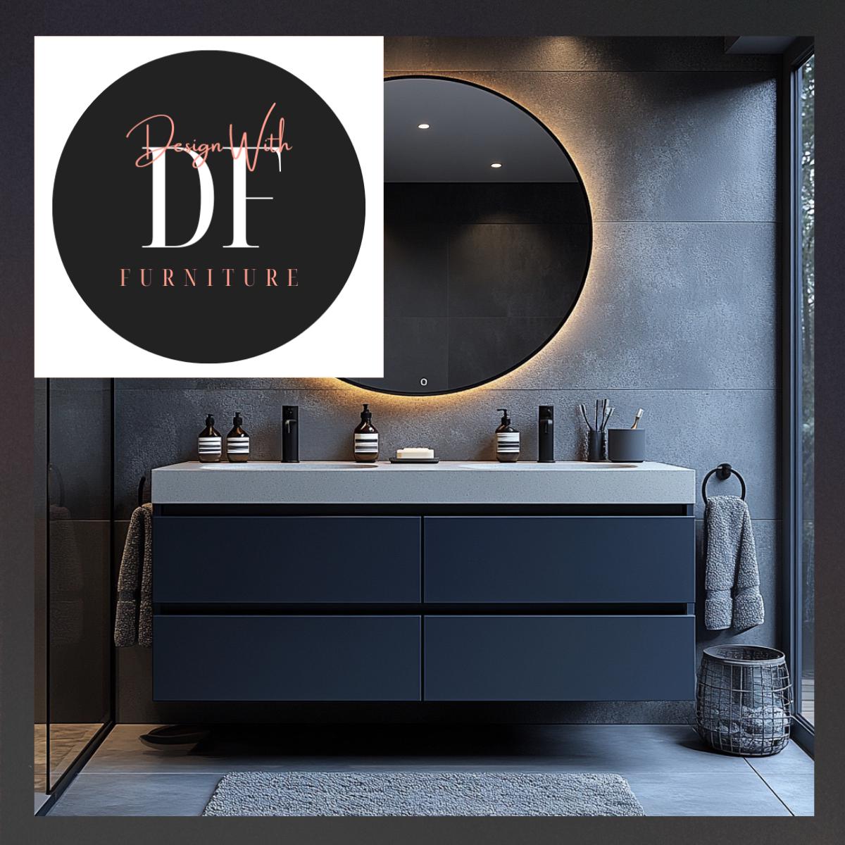 Navy Blue Double Sink Floating Vanity: Custom Modern Bathroom Cabinet ...