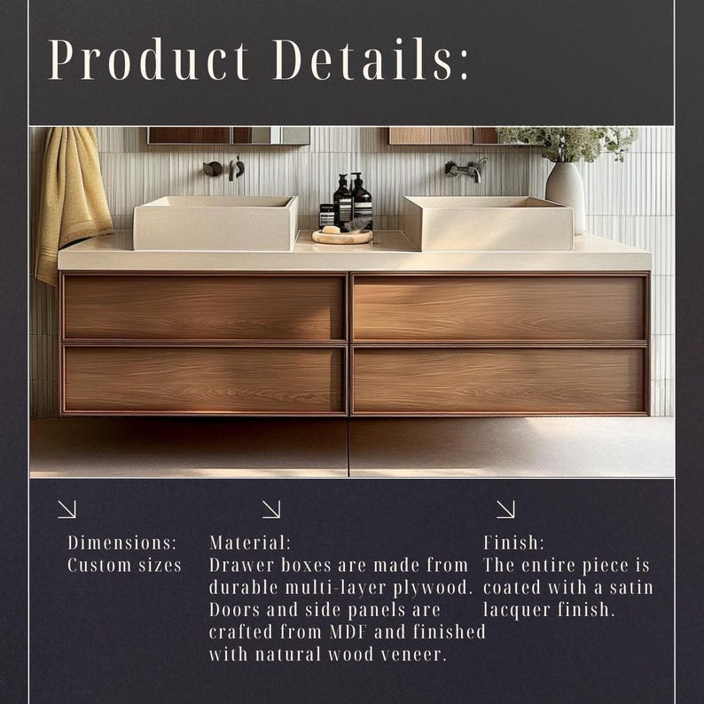 Custom Walnut Floating Bathroom Vanity – Handleless Wall-mounted ...