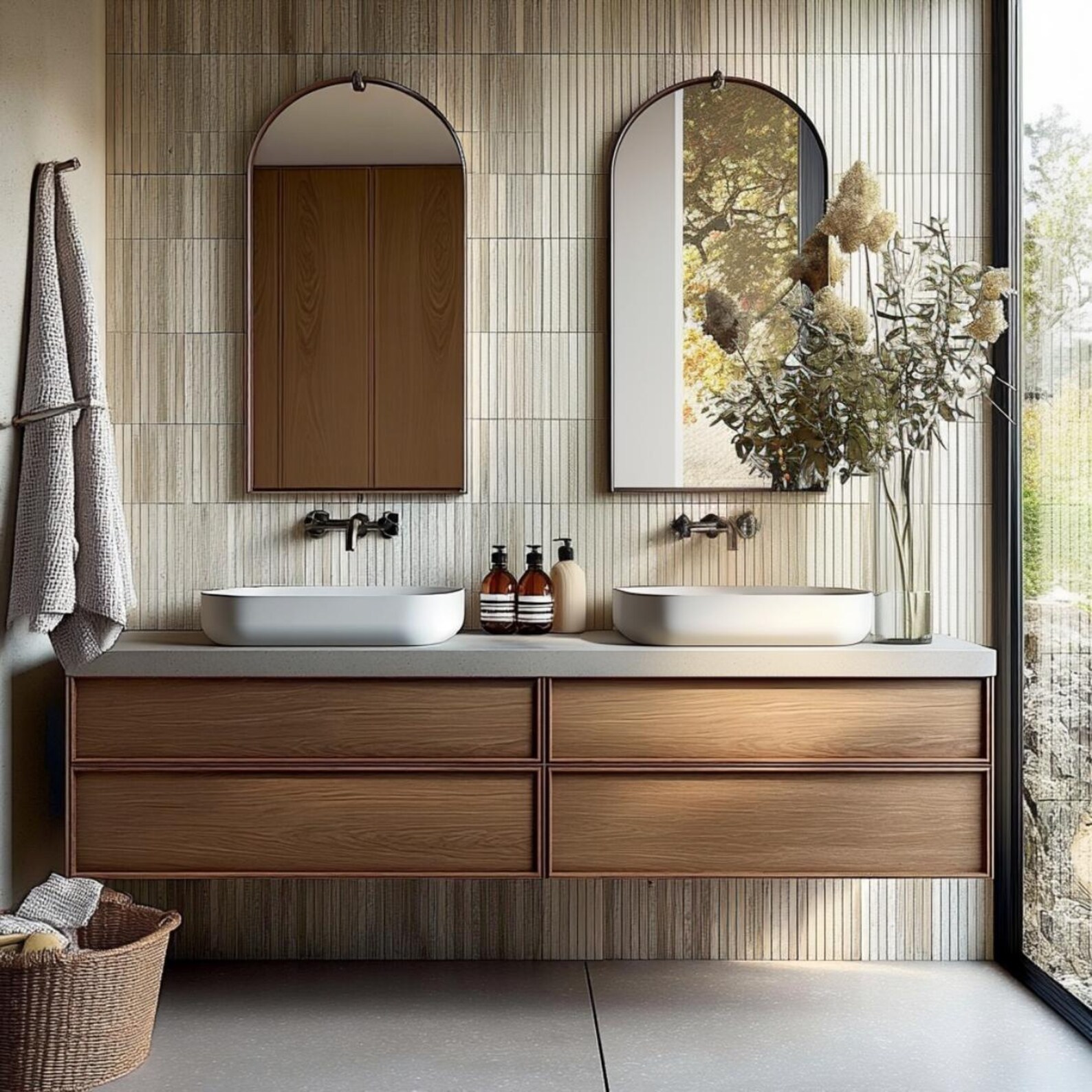 Custom Walnut Floating Bathroom Vanity – Handleless Wall-mounted ...