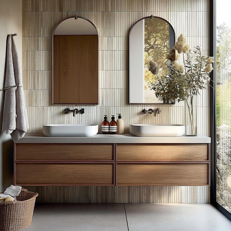 Custom Walnut Floating Bathroom Vanity – Handleless Wall-mounted ...