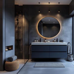 Navy Blue Double Sink Floating Vanity: Custom Modern Bathroom Cabinet ...