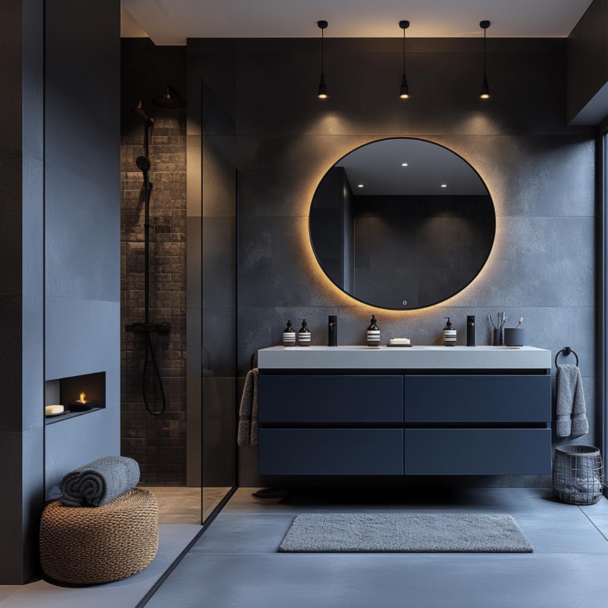Navy Blue Double Sink Floating Vanity: Custom Modern Bathroom Cabinet ...