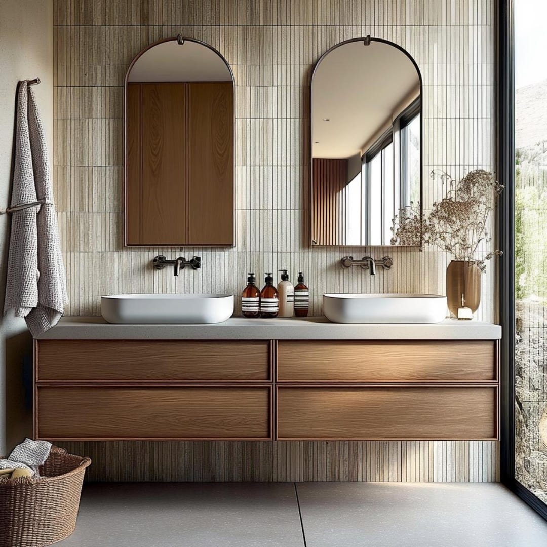 Custom Walnut Floating Bathroom Vanity – Handleless Wall-mounted ...