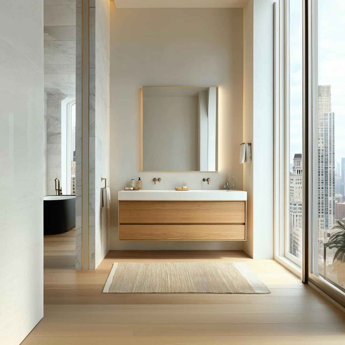 Modern White Oak Floating Vanity | Minimalist Wall-mounted Bathroom ...