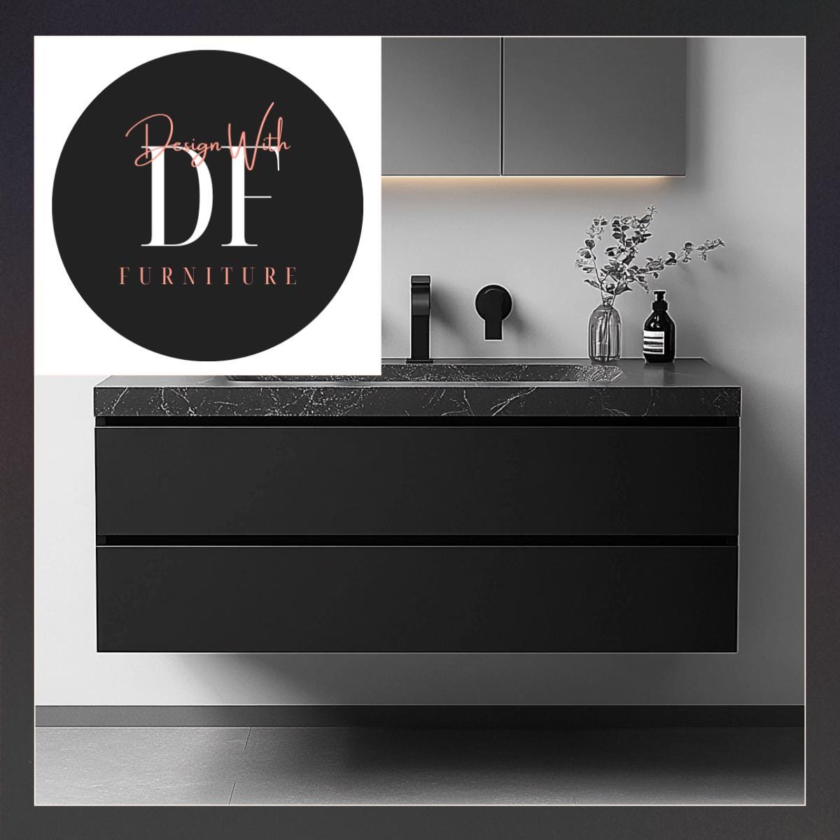 Matte Black Floating Bathroom Vanity: Handleless Modern Minimalist ...