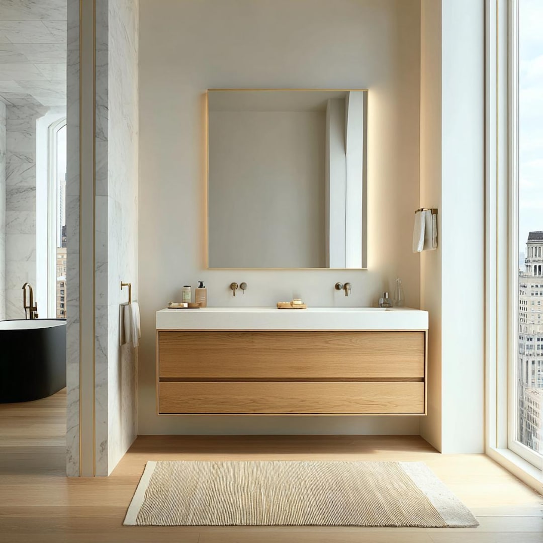Modern White Oak Floating Vanity | Minimalist Wall-mounted Bathroom ...