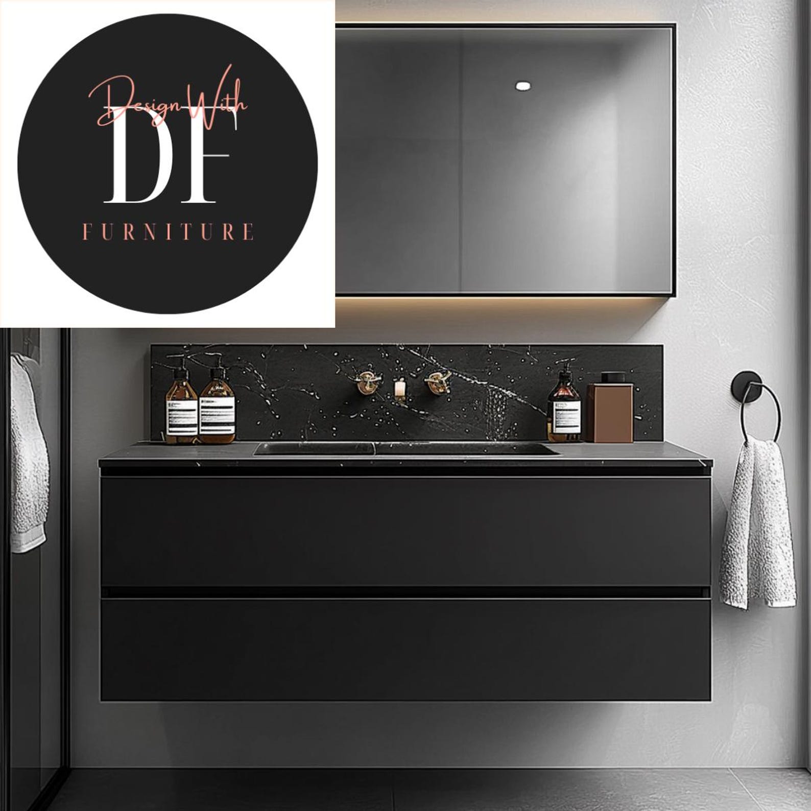 Matte Black Floating Bathroom Vanity | 30–48″ Wall Mounted Cabinet With ...