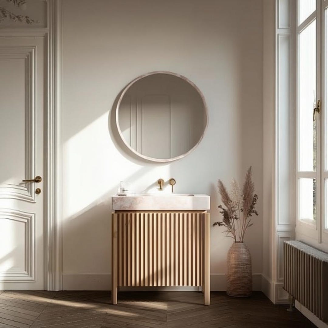 30" Freestanding White Oak Bathroom Vanity: Fluted Handleless Cabinet ...