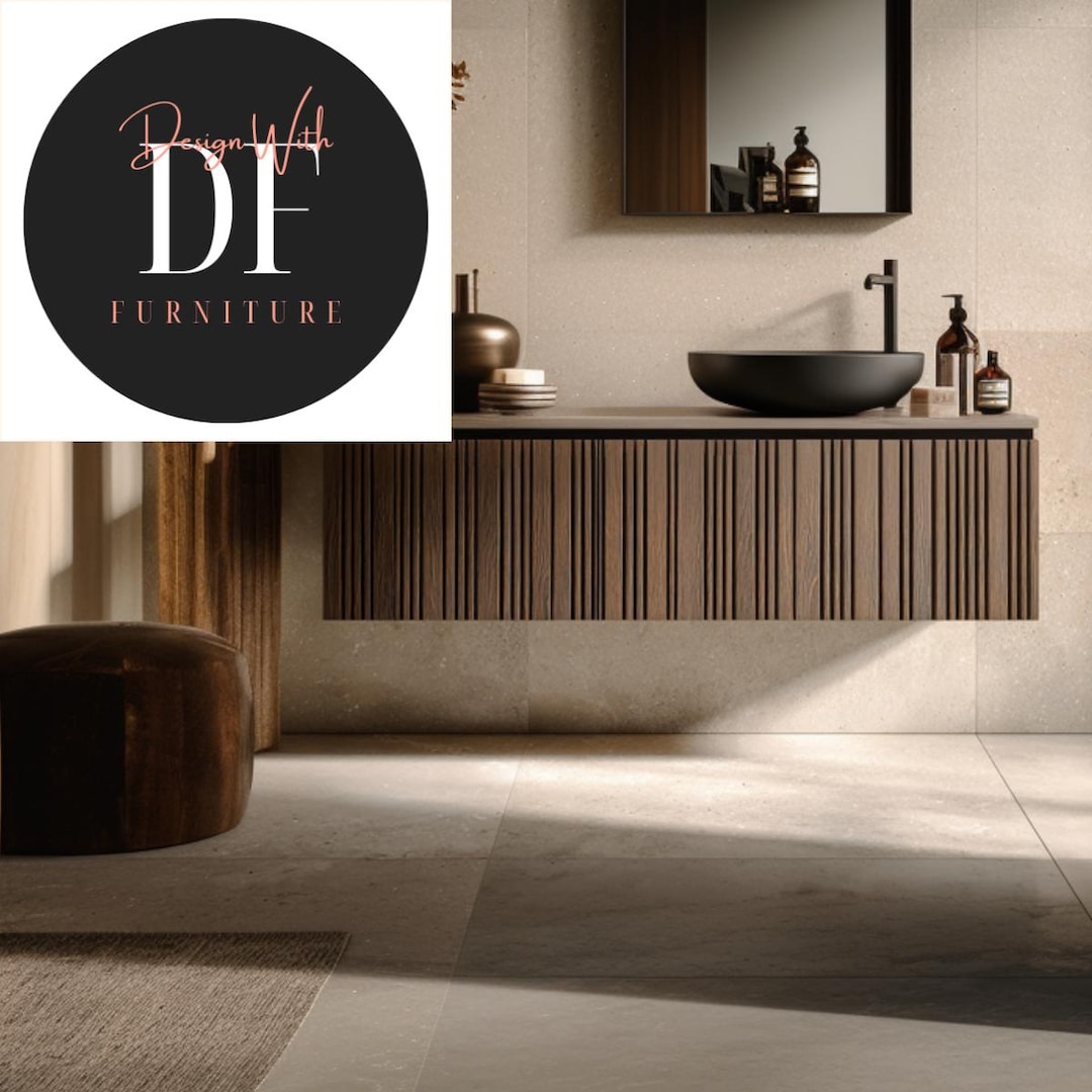 Floating Wooden Slat Vanity: Walnut Japandi-style Bathroom Cabinet - Etsy