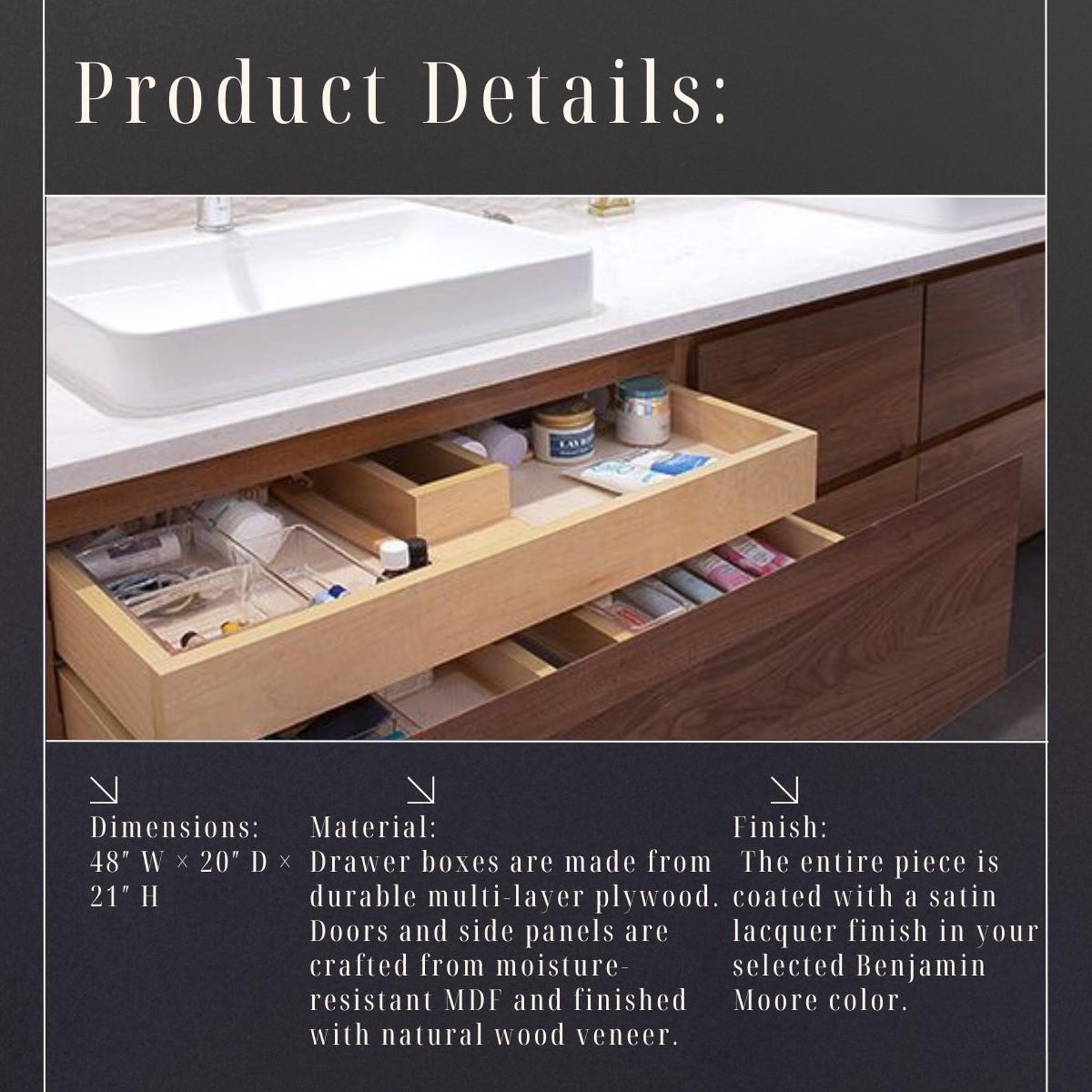 White Oak Floating Vanity: Modern Bathroom Sink Cabinet With Soft-close ...