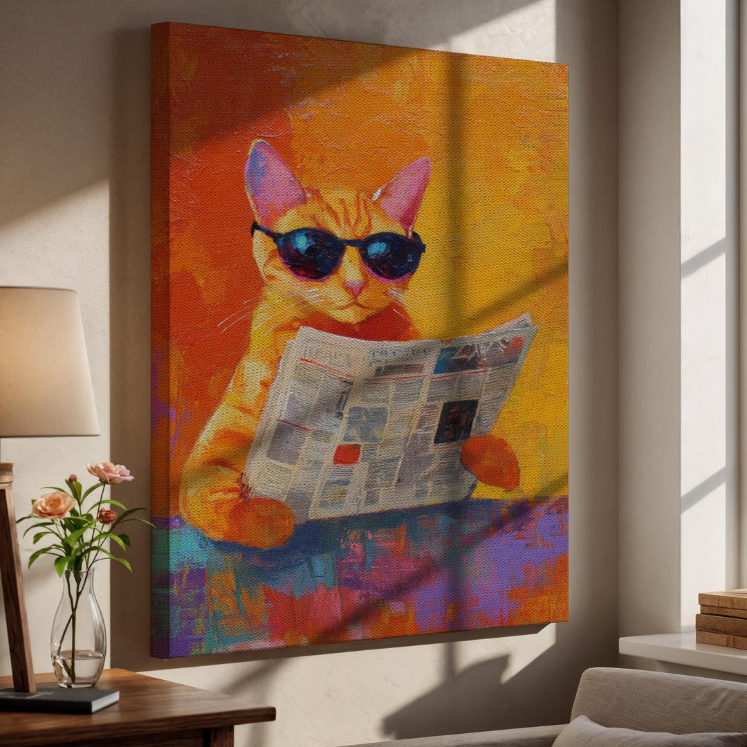 Funky Cat Pop Art Canvas, Orange Cat With Sunglasses - Etsy