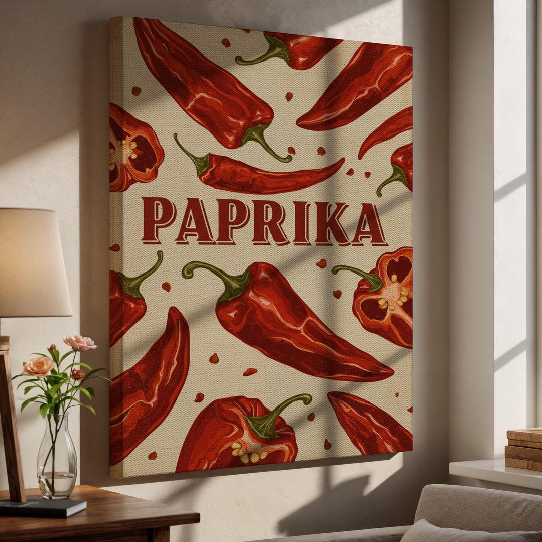 Paprika Illustration Canvas Wall Art, Rustic Farmhouse Kitchen Decor ...