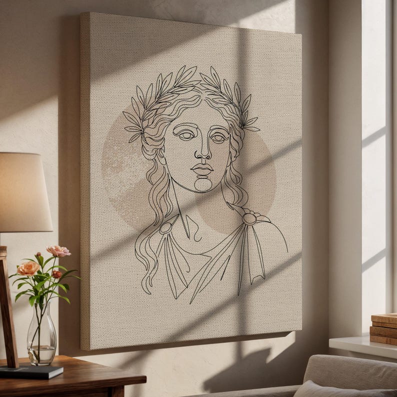 Minimalist Greek Goddess Line Art Canvas, Roman Sculpture Decor - Etsy ...
