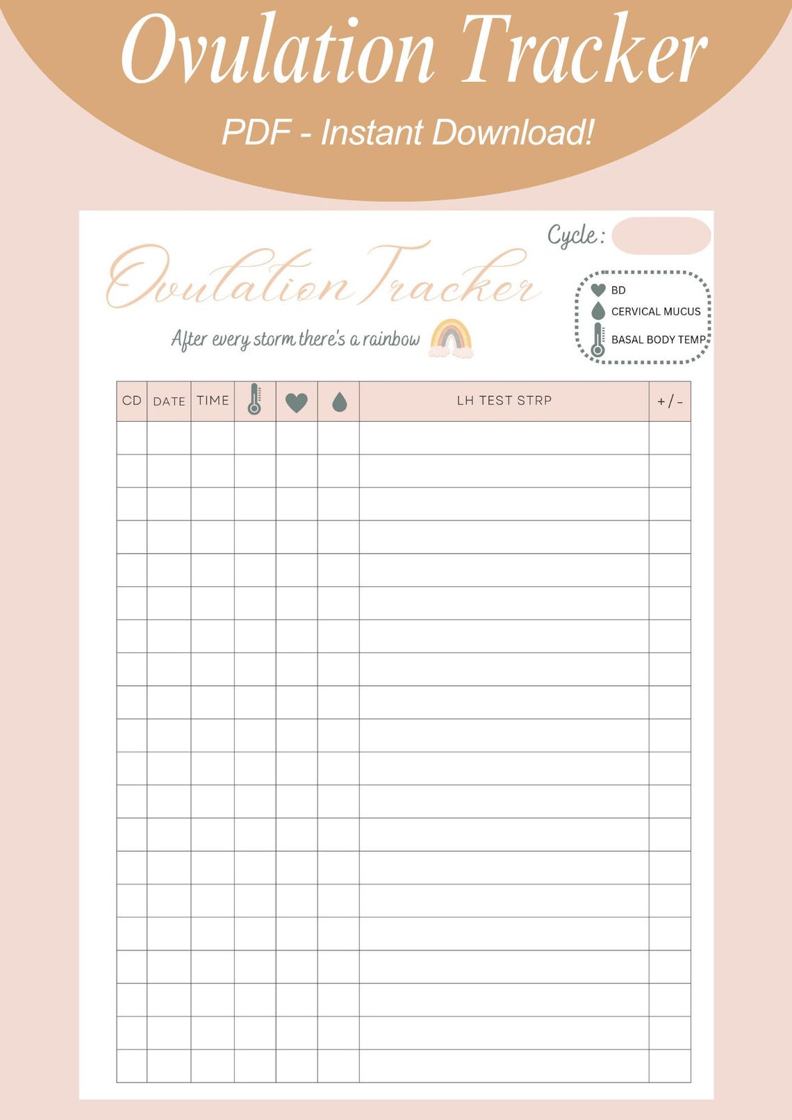 Printable Ovulation Tracker | Fertility Chart With Bbt, Lh, Cm & Bd ...