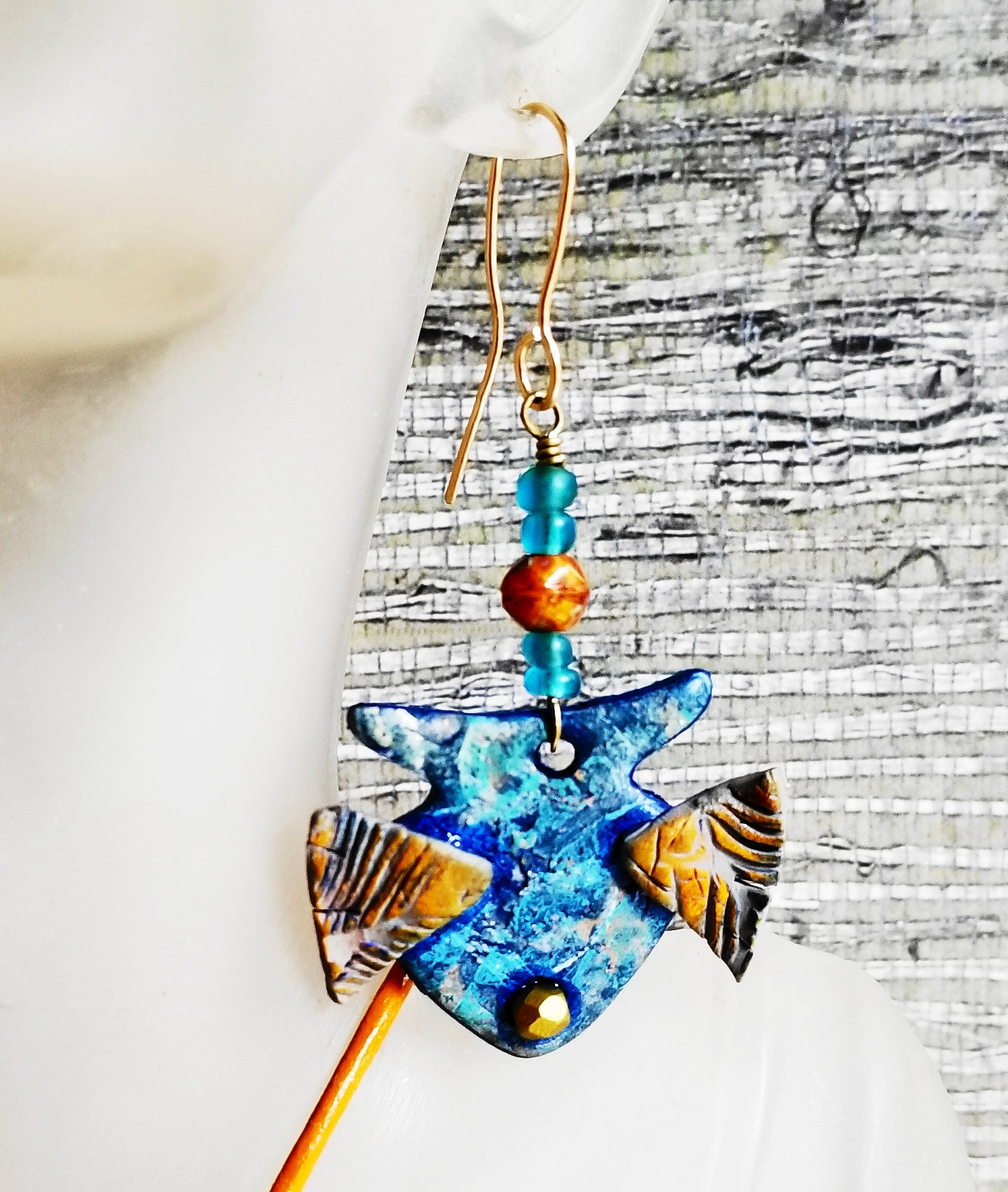 Handmade Wire Wrapped Polymer Clay Angel Fish Mixed Media Necklace and ...