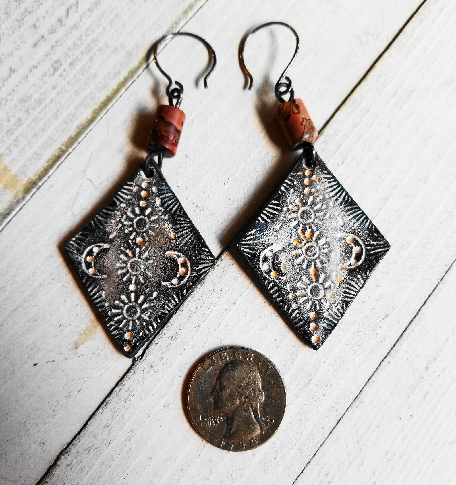 Boho Leather Earrings Hand Tooled Hand Painted Hand Stained - Etsy