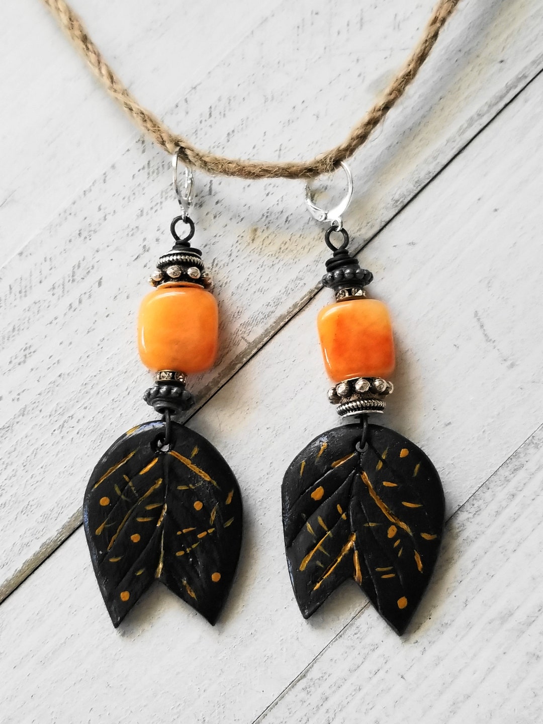 Recycled Asymmetric Hand Painted Polymer Clay Dangle Earrings W/ Yellow ...