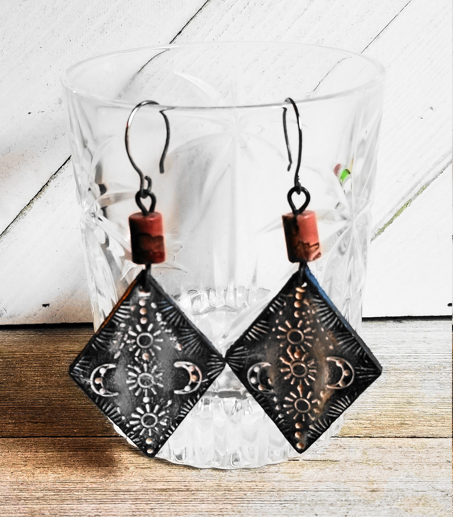 Boho Leather Earrings Hand Tooled Hand Painted Hand Stained - Etsy