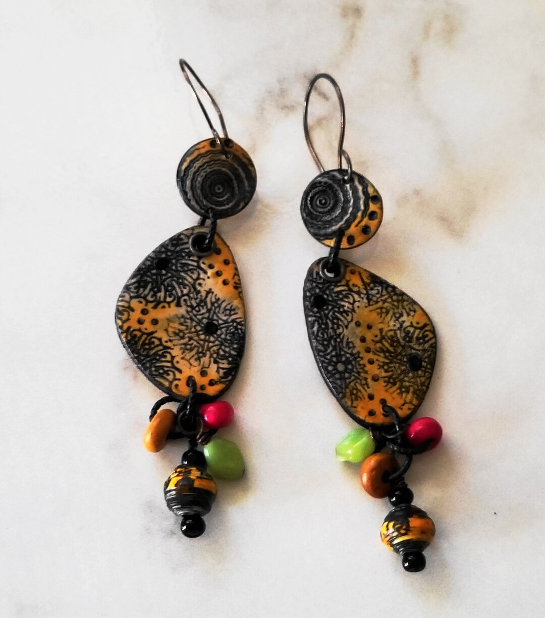Magical Rustic Folk Art Spiral Labyrinth Polymer Clay Dangle Earrings ...